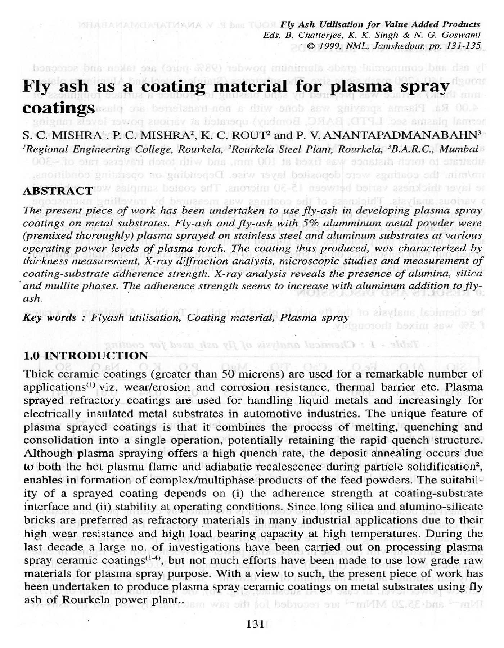 (PDF) Fly ash as a coating material for plasma spraycoatings
