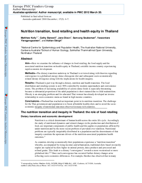 (PDF) Nutrition transition, food retailing and health equity in Thailand
