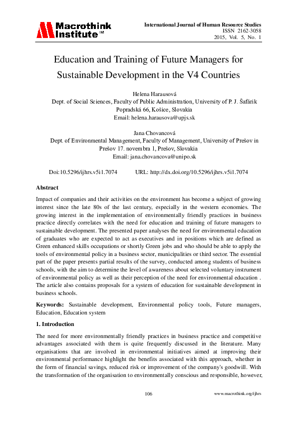 (PDF) Education and Training of Future Managers for Sustainable ...