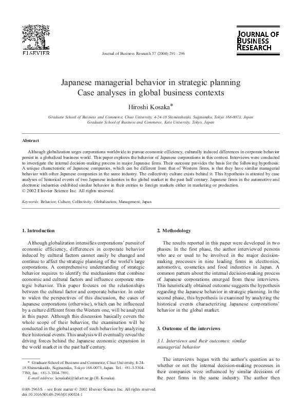 (PDF) Japanese managerial behavior in strategic planning