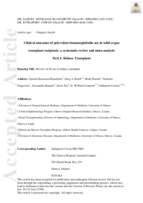 (PDF) Clinical outcomes of polyvalent immunoglobulin use in solid organ transplant recipients: A ...