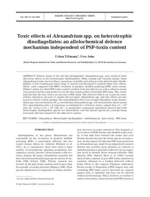 (PDF) Toxic effects of Alexandrium spp. on heterotrophic ...