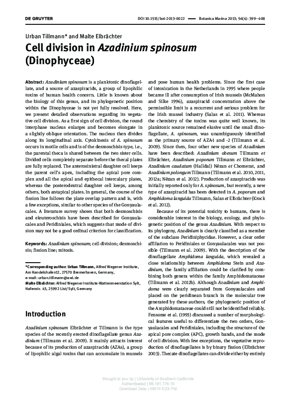 (PDF) Cell division in Azadinium spinosum (Dinophyceae)