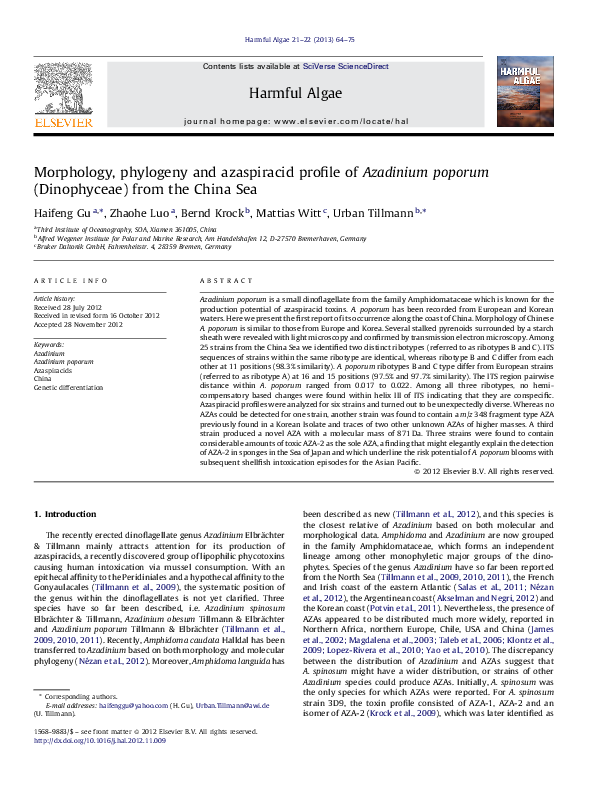 (PDF) Morphology, phylogeny and azaspiracid profile of Azadinium ...