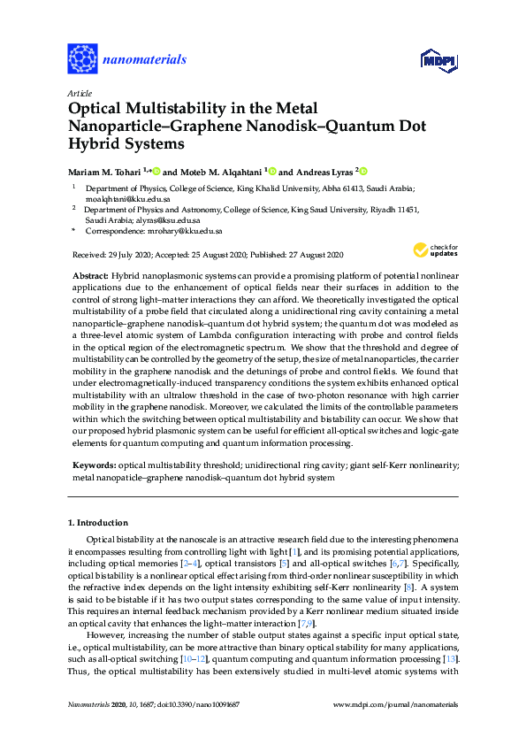 (PDF) Optical Multistability in the Metal Nanoparticle–Graphene ...