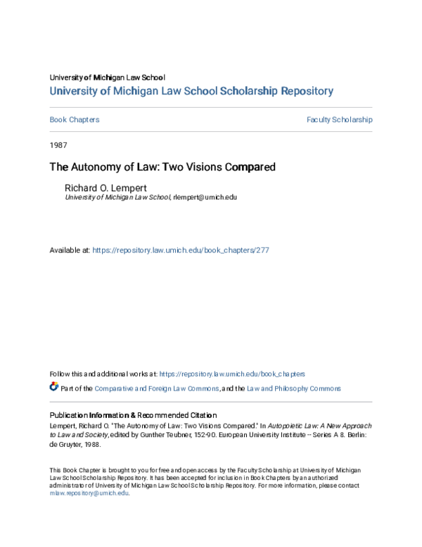 (PDF) The Autonomy of Law: Two Visions Compared