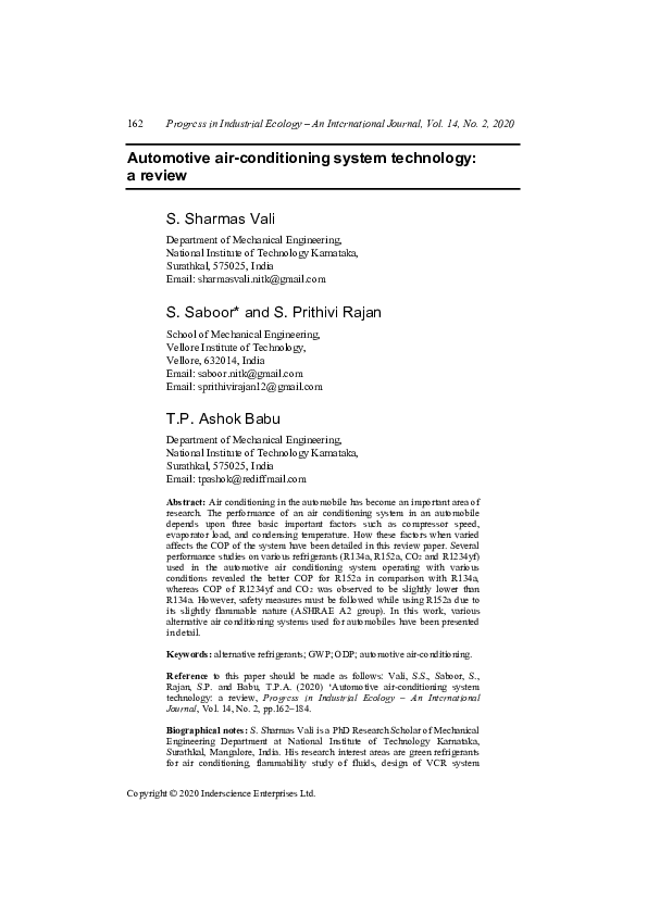 (PDF) Automotive air-conditioning system technology: a review