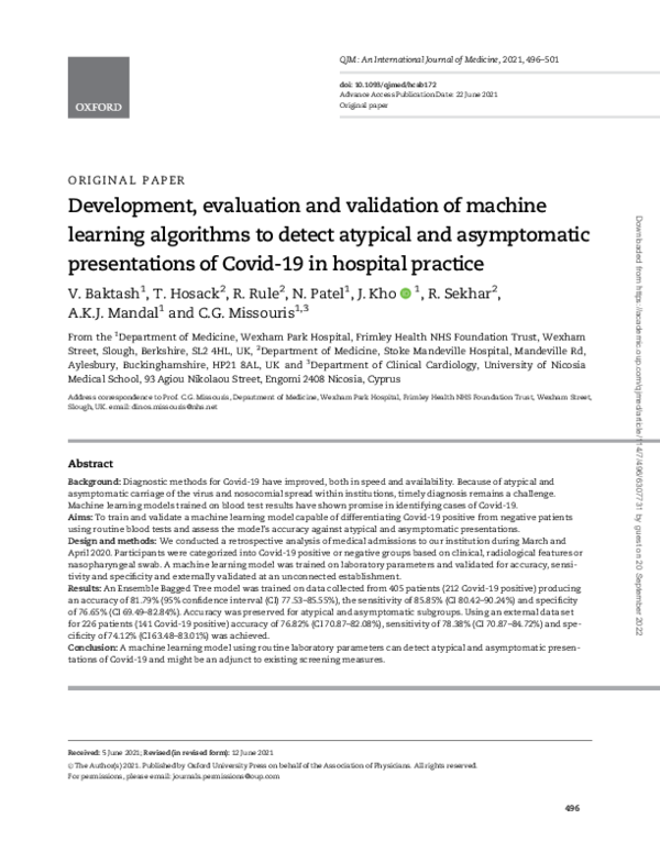 (PDF) Development, evaluation and validation of machine learning algorithms to detect atypical ...