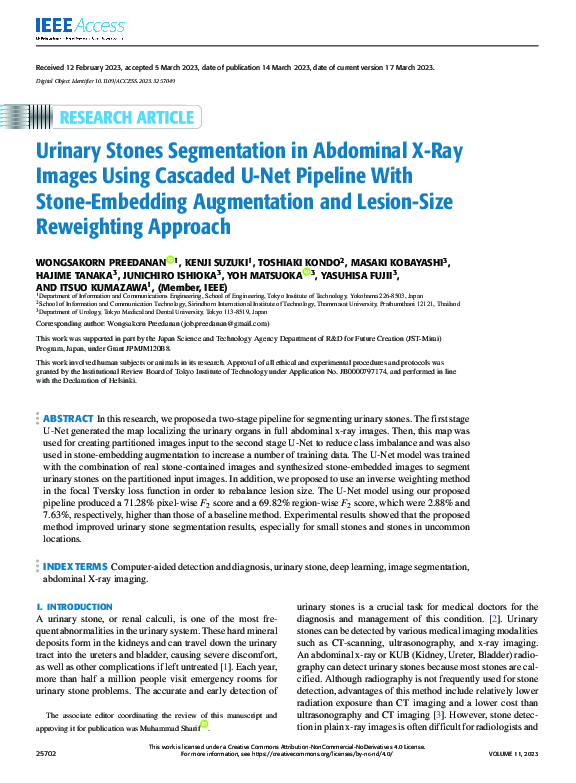 (PDF) Urinary Stones Segmentation in Abdominal X-Ray Images Using Cascaded U-Net Pipeline With ...