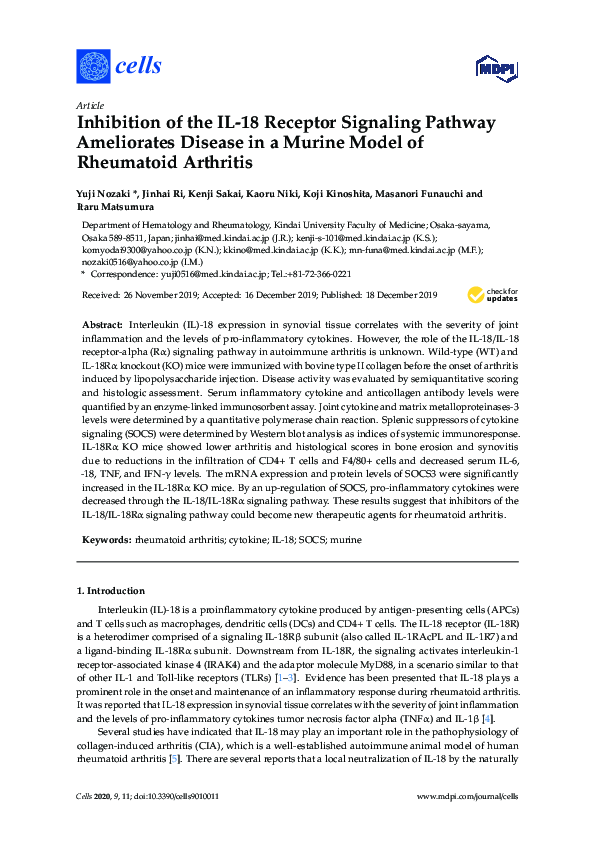 (PDF) Inhibition of the IL-18 Receptor Signaling Pathway Ameliorates ...