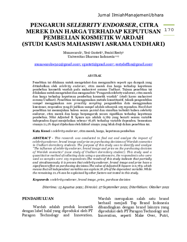 (PDF) Pengaruh Selebrity Endorser, Citra Merek Dan Harga Terhadap ...