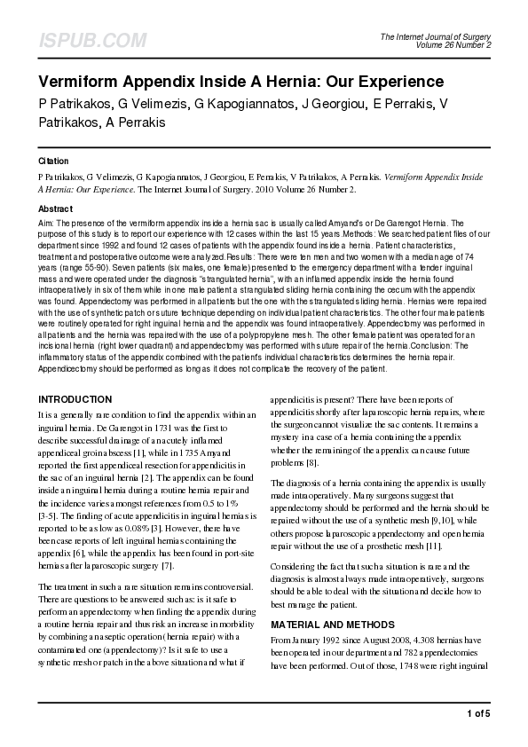 (PDF) Vermiform Appendix Inside A Hernia: Our Experience
