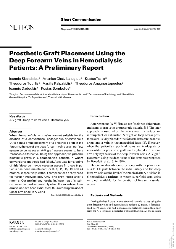 (PDF) Prosthetic Graft Placement Using the Deep Forearm Veins in ...