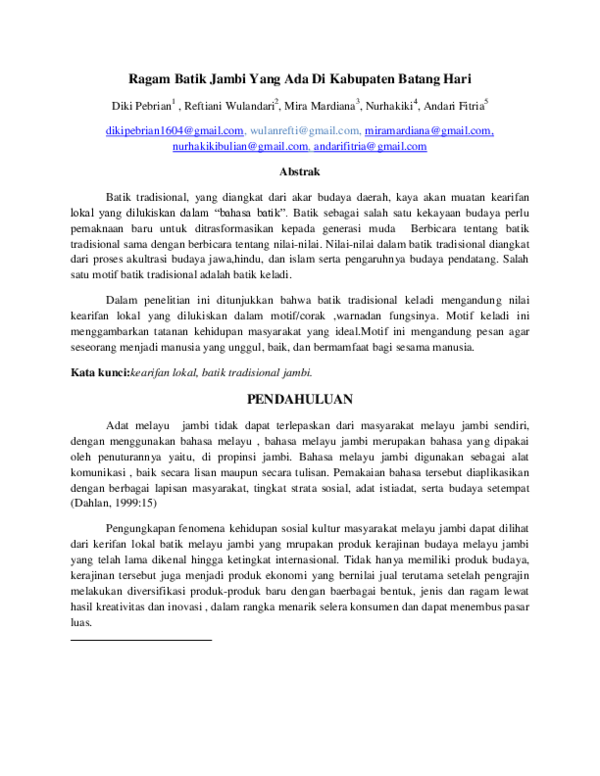 (PDF) Ragam Batik Jambi Yang Ada Di Kabupaten Batang Hari