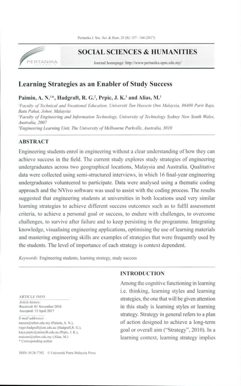 (PDF) Learning strategies as an enabler of study success