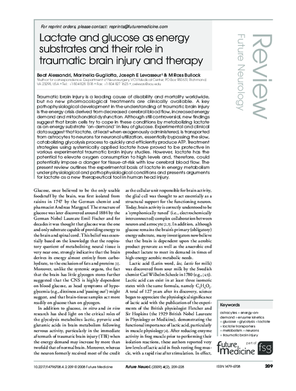 (PDF) Lactate and glucose as energy substrates and their role in ...