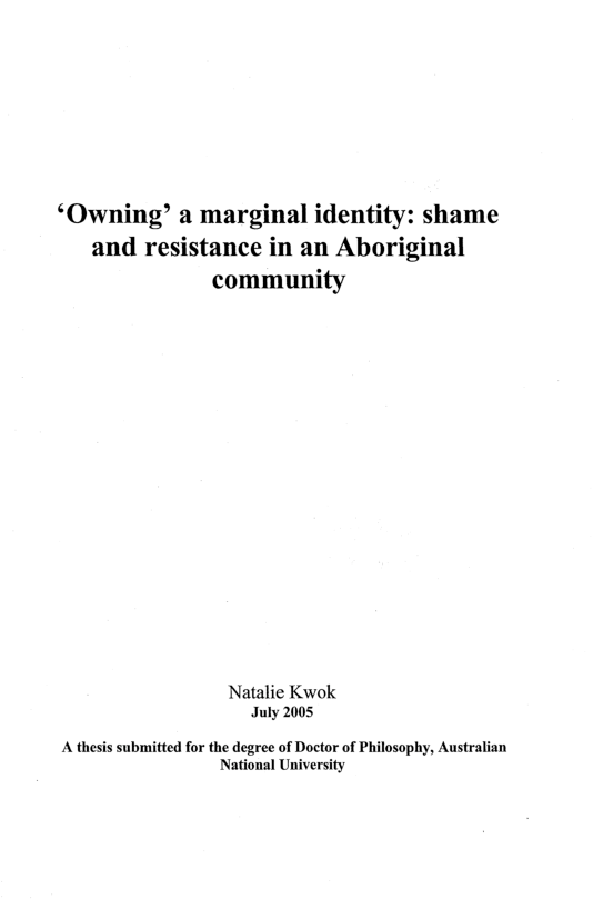 (PDF) Owning' a marginal identity : shame and resistance in an ...
