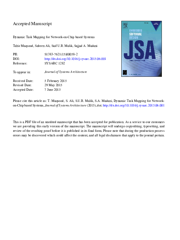 Pdf Dynamic Task Mapping For Network On Chip Based Systems