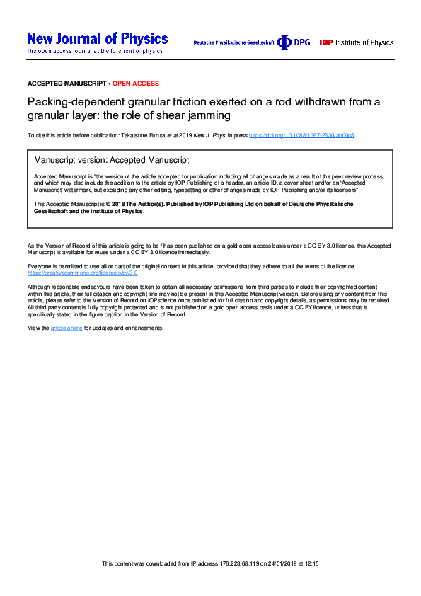 (PDF) Packing-dependent granular friction exerted on a rod withdrawn from a granular layer: the ...