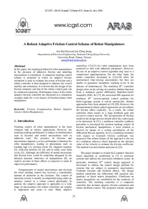 (PDF) A robust friction control scheme of robot manipulators