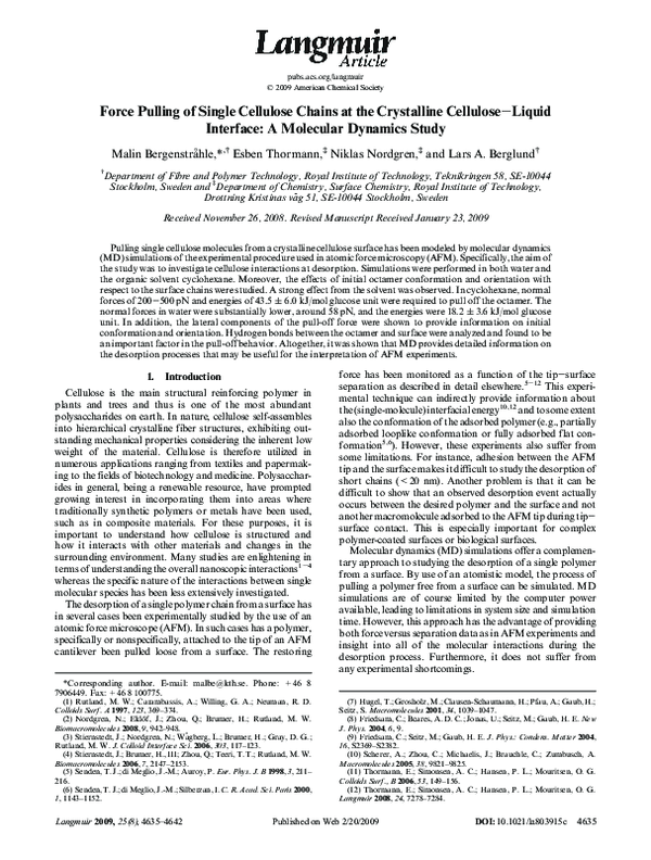 (PDF) Force Pulling of Single Cellulose Chains at the Crystalline ...