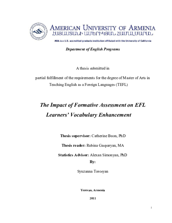 (PDF) The Impact of Formative Assessment on EFL Learners’ Vocabulary Enhancement