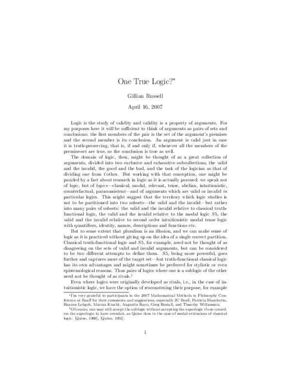 (PDF) One True Logic?