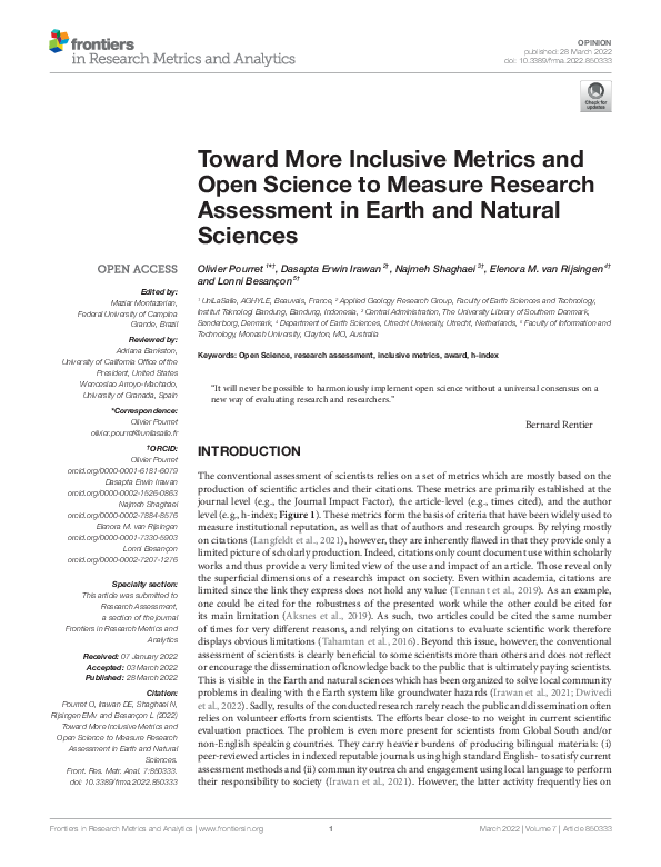 (PDF) Toward More Inclusive Metrics and Open Science to Measure ...