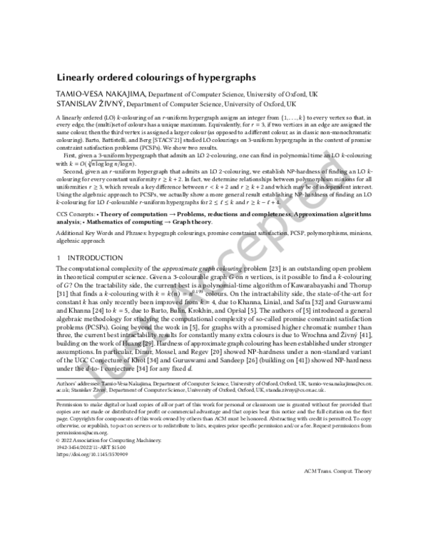 (PDF) Linearly Ordered Colourings of Hypergraphs | Tamio Vesa Nakajima - Academia.edu