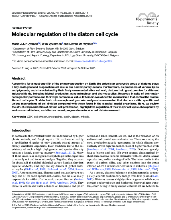 (PDF) Molecular regulation of the diatom cell cycle