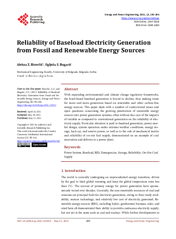(PDF) Reliability of Baseload Electricity Generation from Fossil and ...