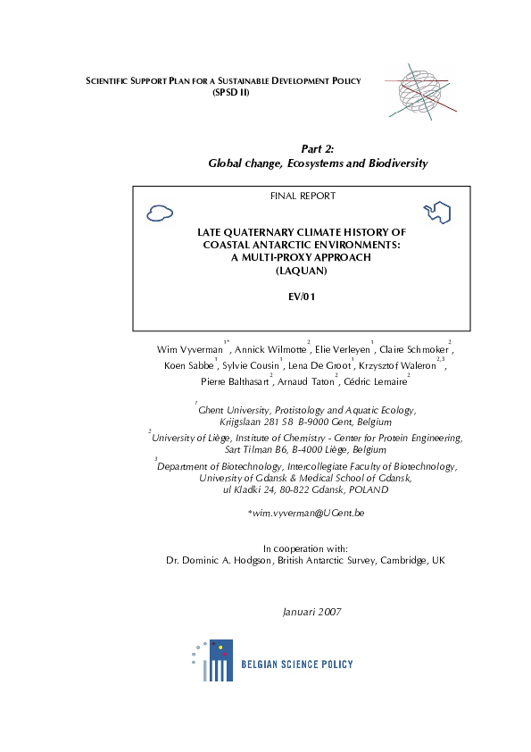 (PDF) Part 2: Global change, Ecosystems and Biodiversity | Wim Vyverman ...