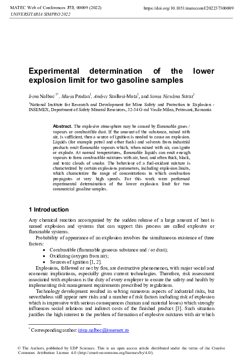 (PDF) Experimental determination of the lower explosion limit for two ...