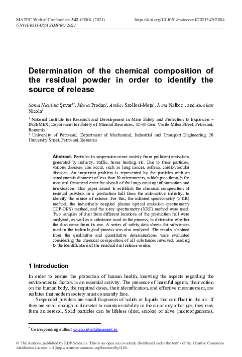 (PDF) Determination of the chemical composition of the residual powder ...
