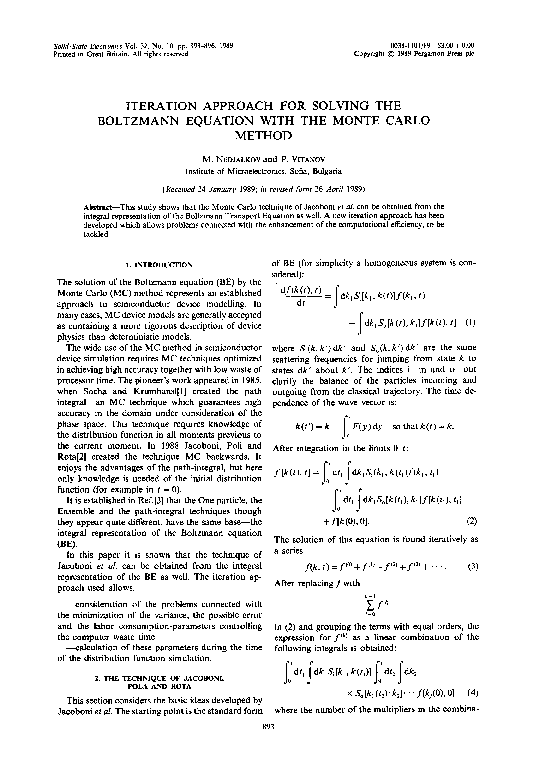 Pdf Iteration Approach For Solving The Boltzmann Equation With The Monte Carlo Method