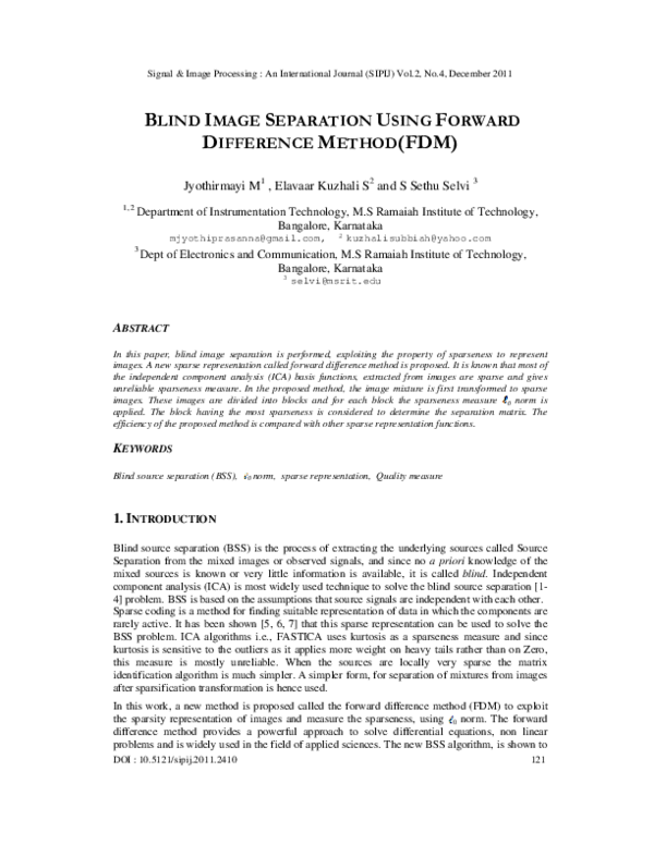 (PDF) Blind Image Seperation Using Forward Difference Method (FDM)