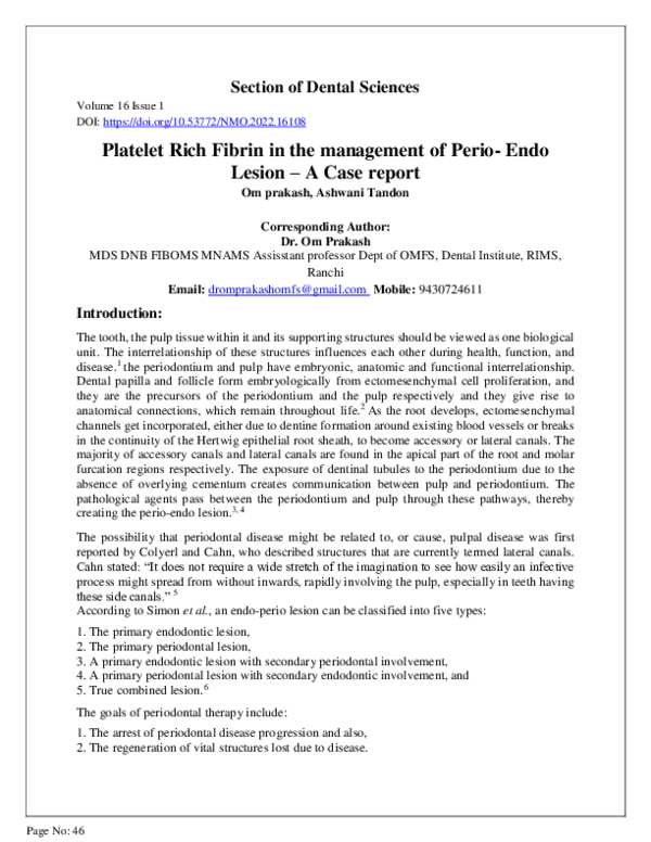 (PDF) Platelet Rich Fibrinin the management of Perio-Endo Lesion –A ...