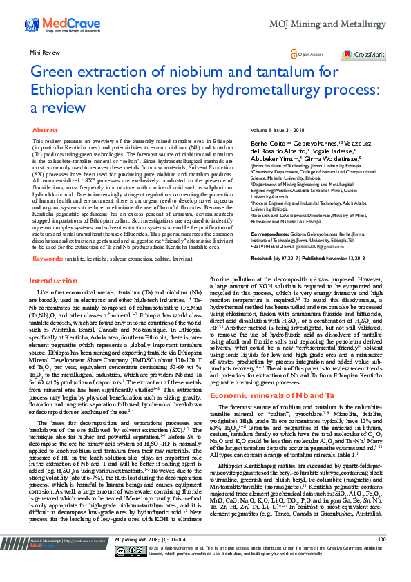 (PDF) Green extraction of niobium and tantalum for Ethiopian kenticha ...