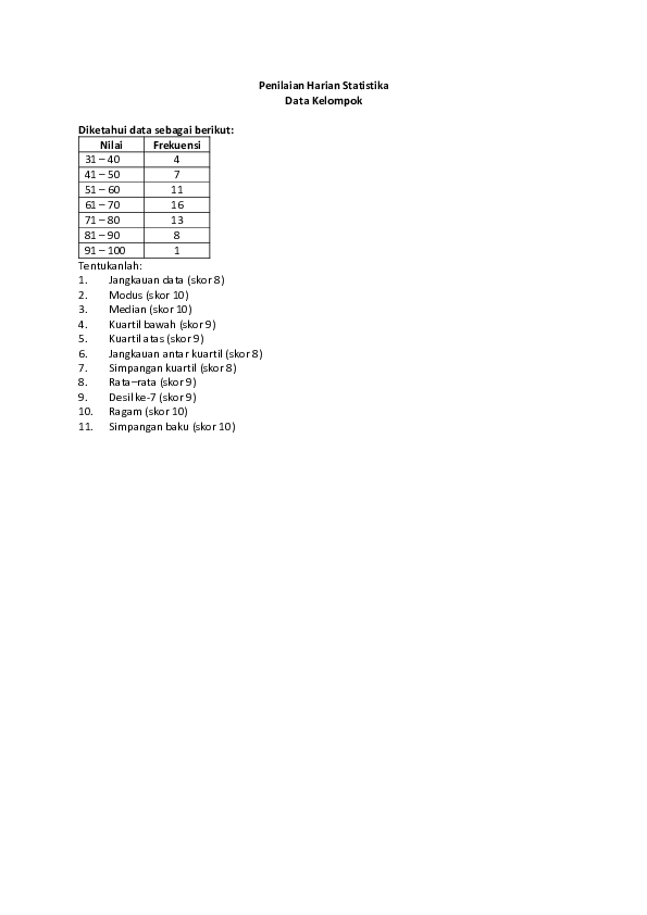 (PDF) Penilaian Harian Statistika Data Kelompok