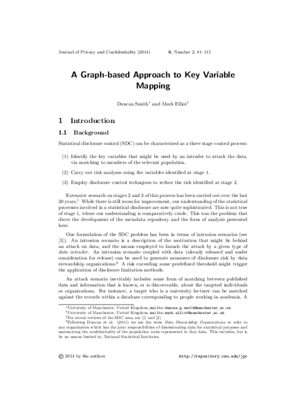 (PDF) A Graph-based Approach to Key Variable Mapping | Mark Elliot ...