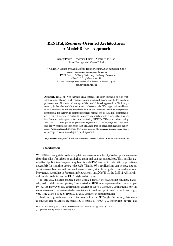(PDF) RESTful, resource-oriented architectures: A model-driven approach