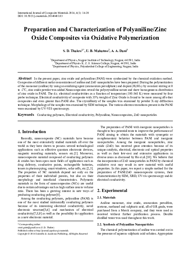 (PDF) Preparation and Characterization of Polyaniline/Zinc Oxide ...
