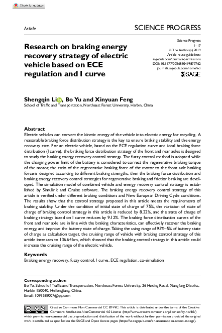 (PDF) Research on braking energy recovery strategy of electric vehicle ...