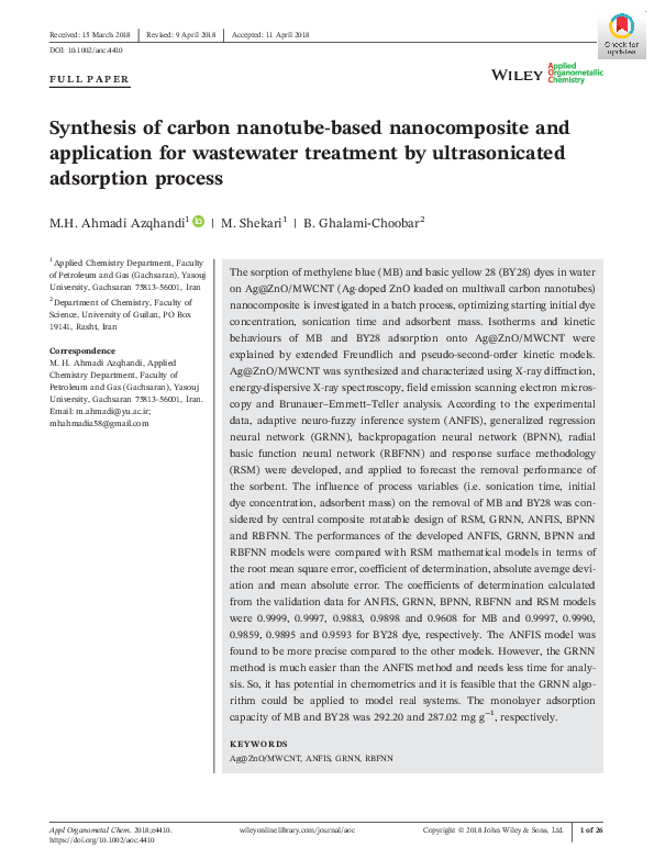 (PDF) Synthesis of carbon nanotube-based nanocomposite and application for wastewater treatment ...