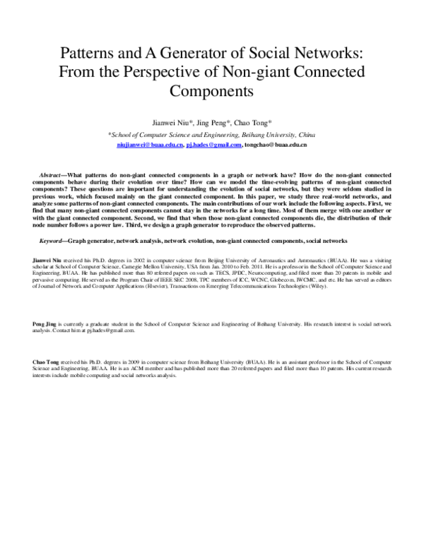 (PDF) Patterns and a generator of social networks: From the perspective ...