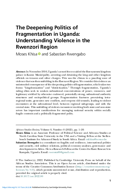 (PDF) The Deepening Politics of Fragmentation in Uganda: Understanding ...