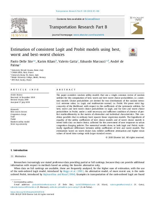 (PDF) Estimation of consistent Logit and Probit models using best, worst and best–worst choices