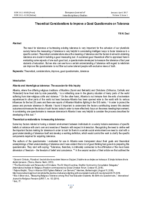 (PDF) Theoretical Considerations to Improve a Good Questionnaire on ...