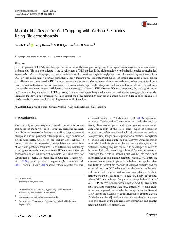 (PDF) Microfluidic Device for Cell Trapping with Carbon Electrodes ...