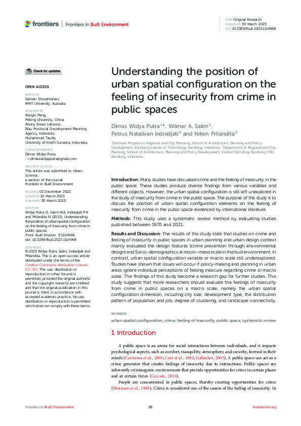 Pdf Understanding The Position Of Urban Spatial Configuration On The Feeling Of Insecurity